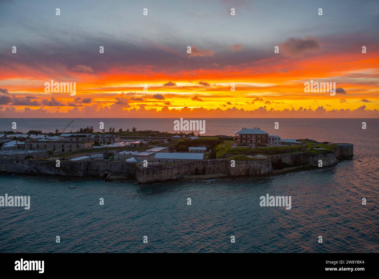 National Museum of Bermuda and rampart with sunset at the background in ...