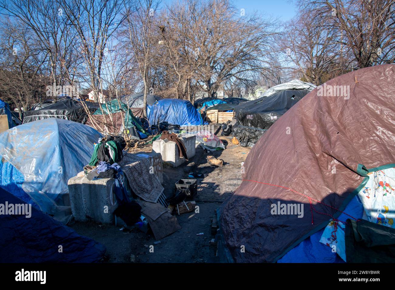 Minneapolis, Minnesota. Homeless encampment in the East Phillips ...