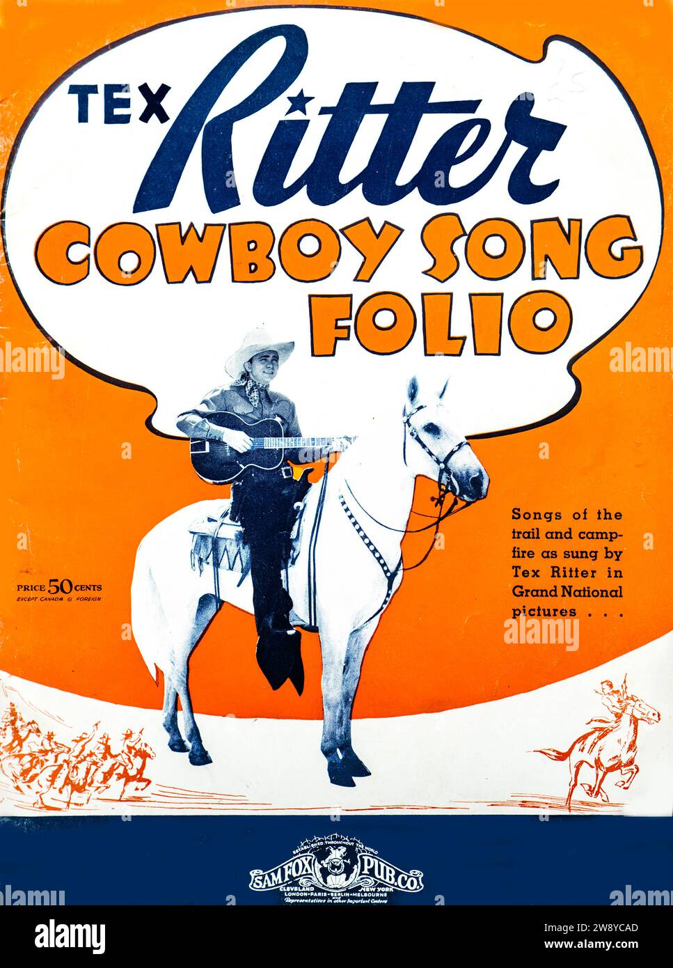 Colorful vintage sheet music songbook cover featuring cowboy singer Tex ...