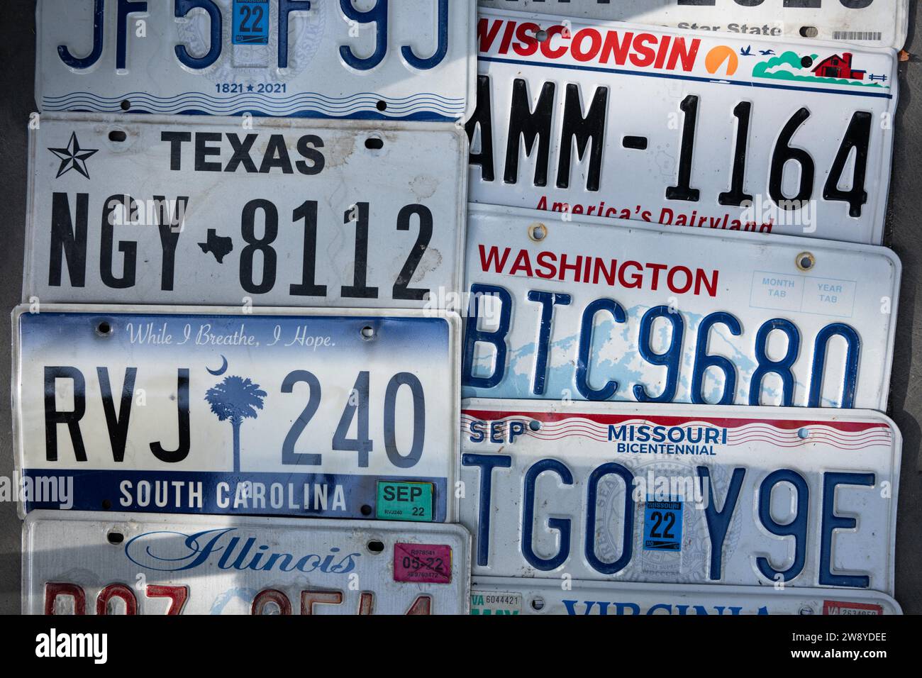 Tiflis, Georgia. 22nd Oct, 2023. License plates from various US states ...