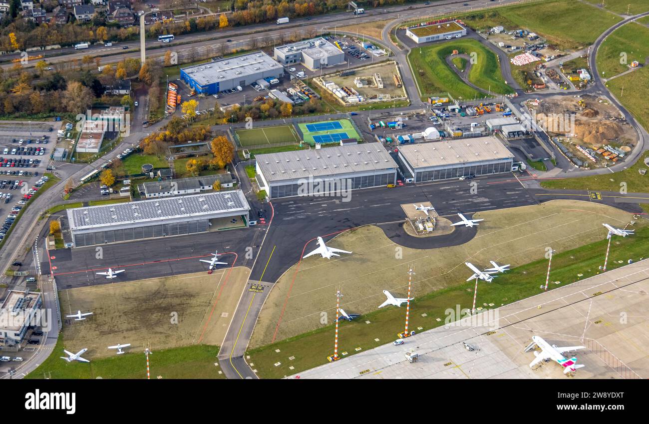 Aerial view, airplanes on the apron General Aviation with construction ...