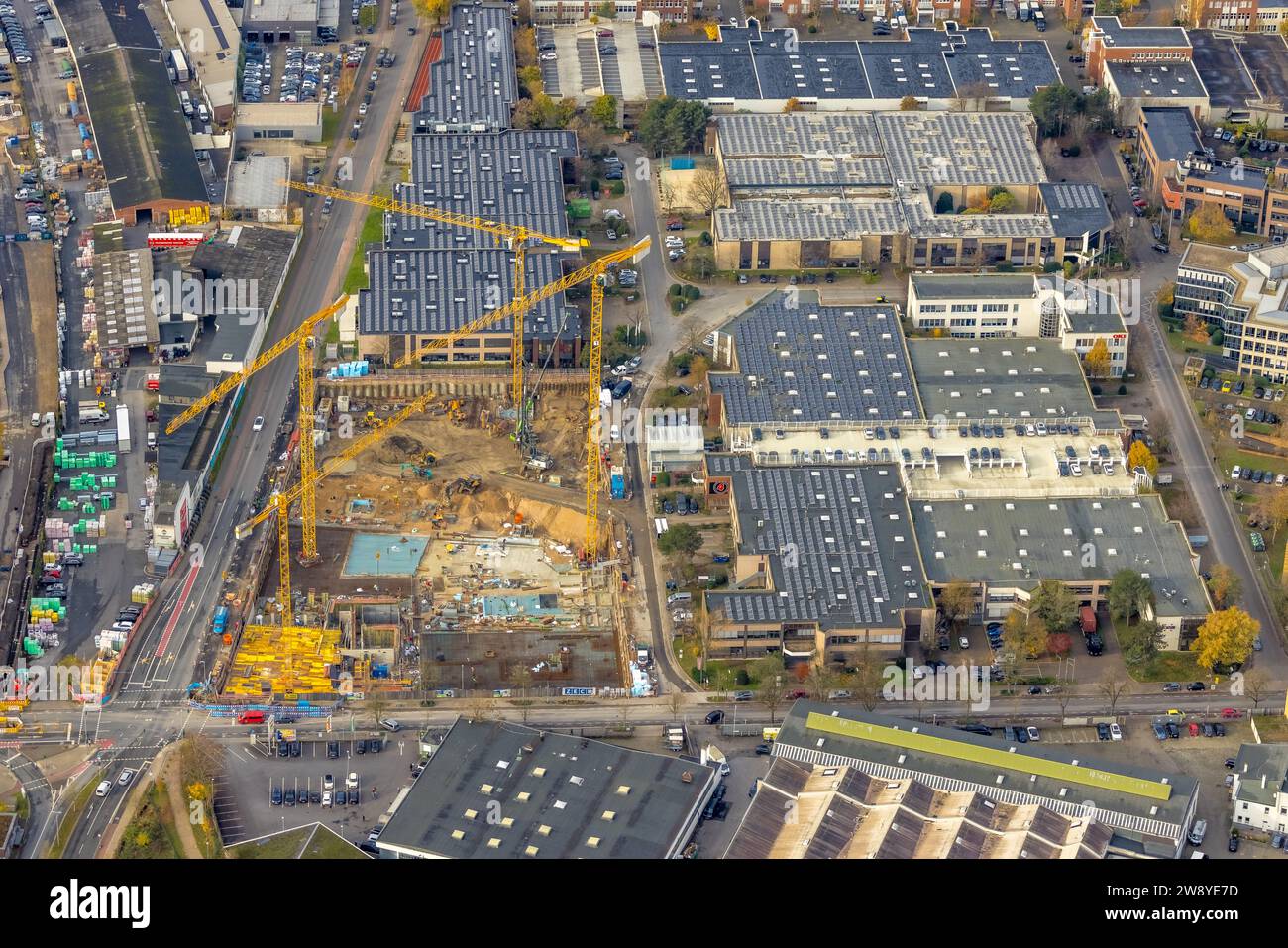 Aerial view, commercial area Hansaallee, construction site and new ...