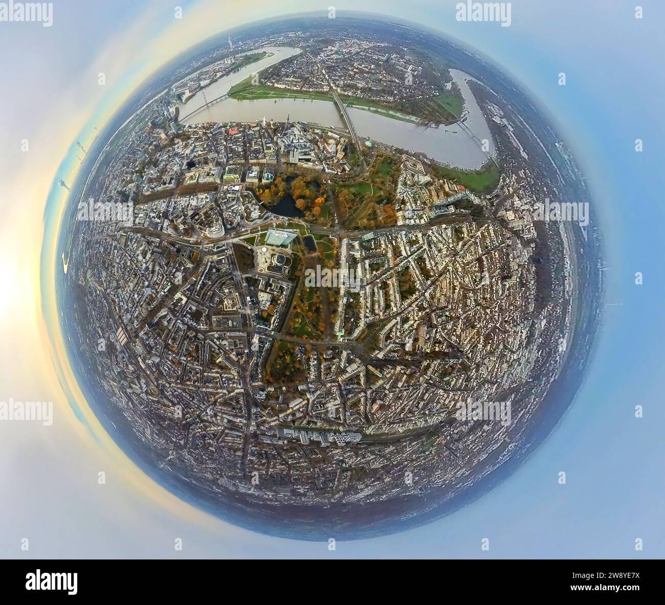 Aerial view, Hofgarten and city center with river Rhine and Oberkassel ...