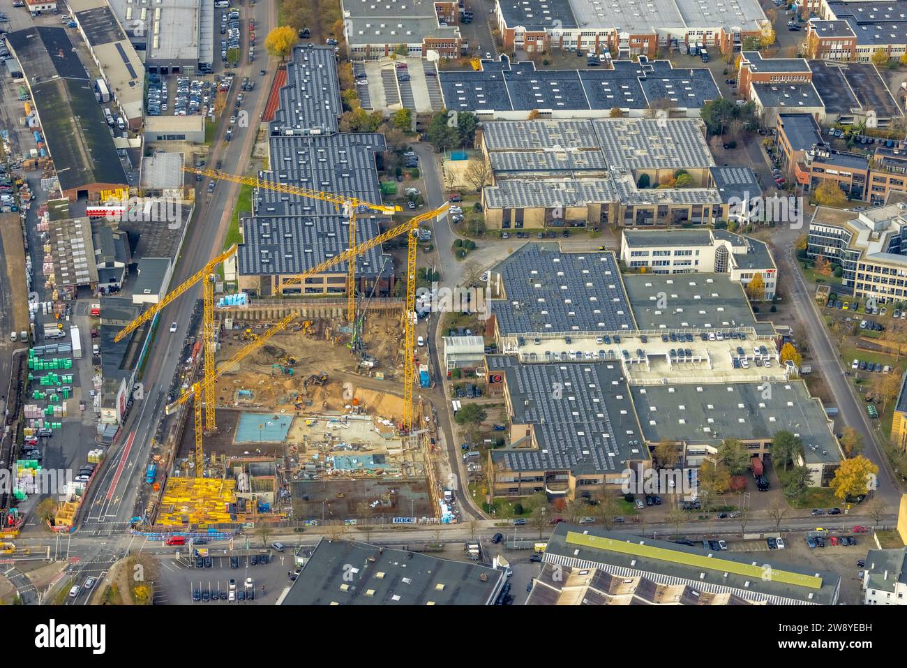 Aerial view, commercial area Hansaallee, construction site and new ...