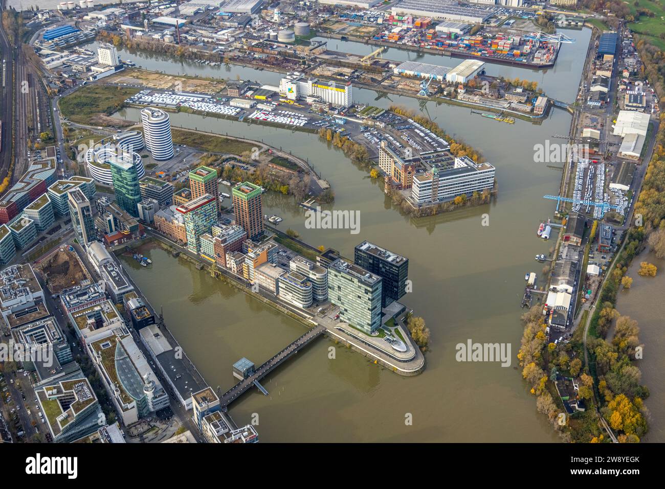 Aerial view, Medienhafen, hotel island Hyatt Regency and Courtyard by ...