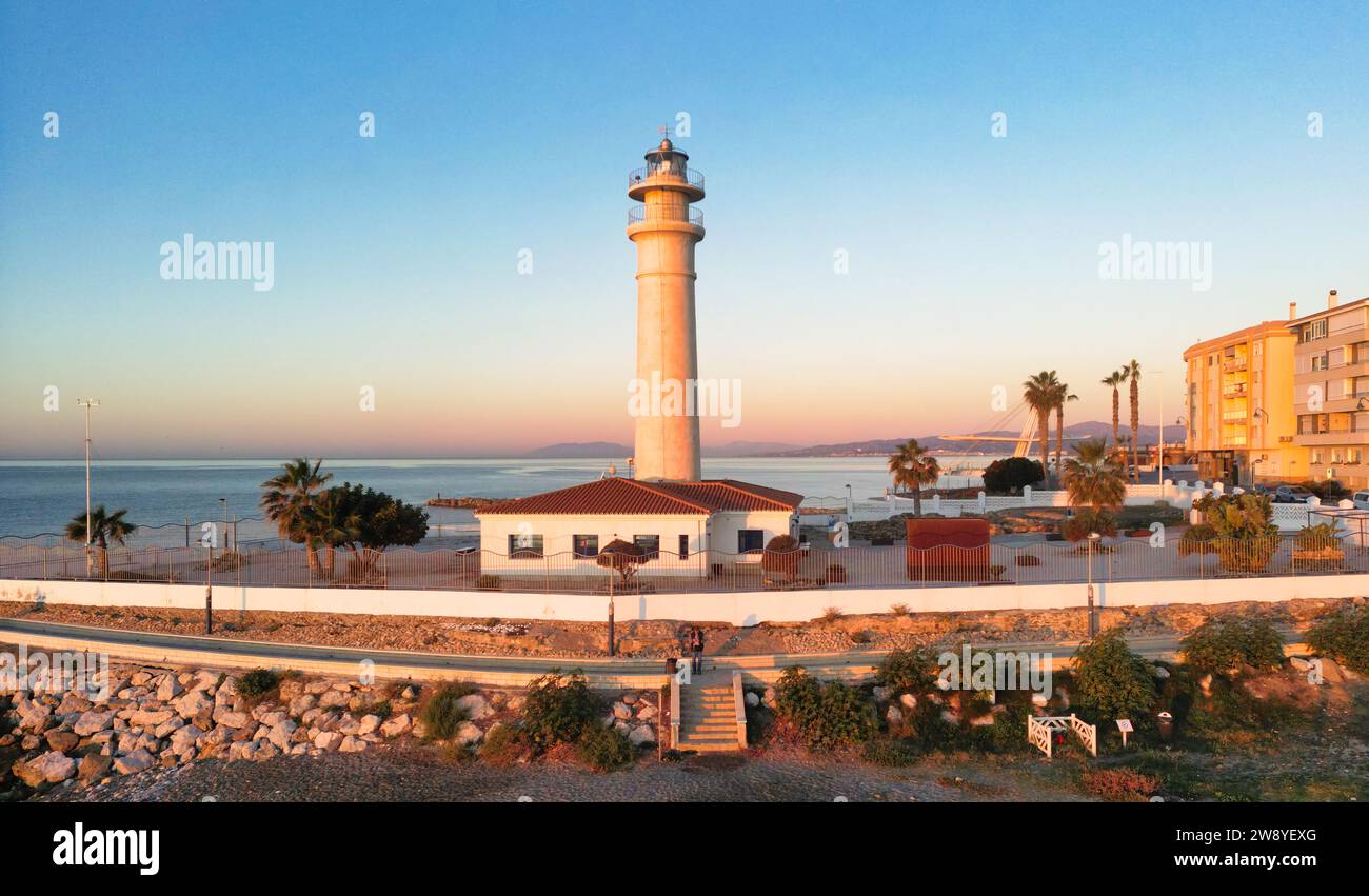 Aerial view of the lighthouse of Torrox in beautiful morning sun Stock ...