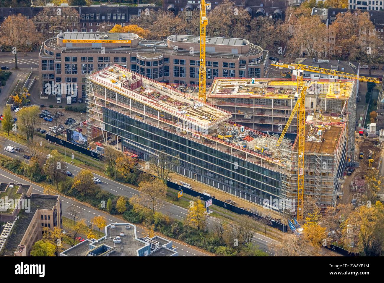 Aerial view, construction site with new building between Kaiserswerther ...