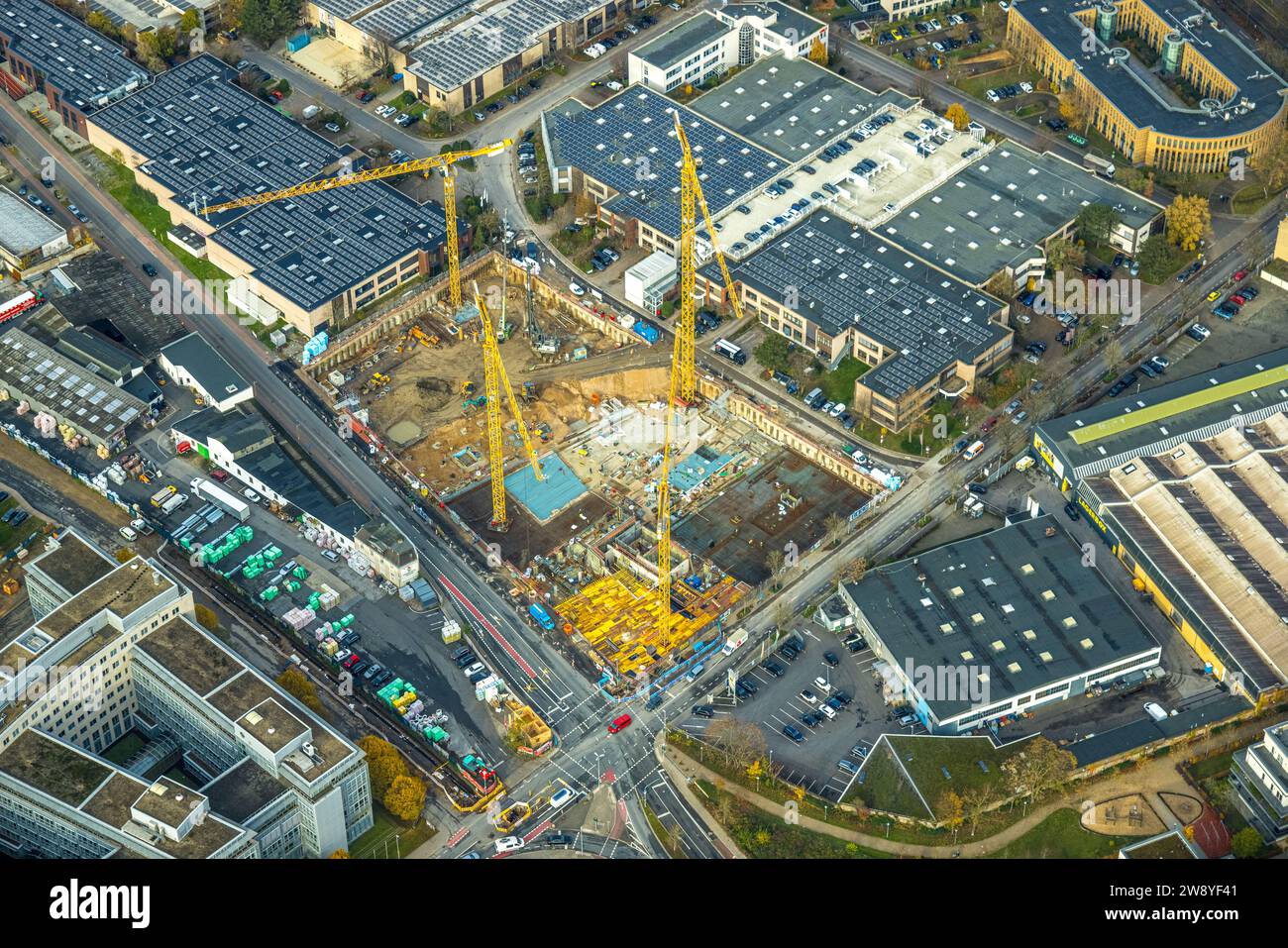 Aerial view, commercial area Hansaallee, construction site and new ...