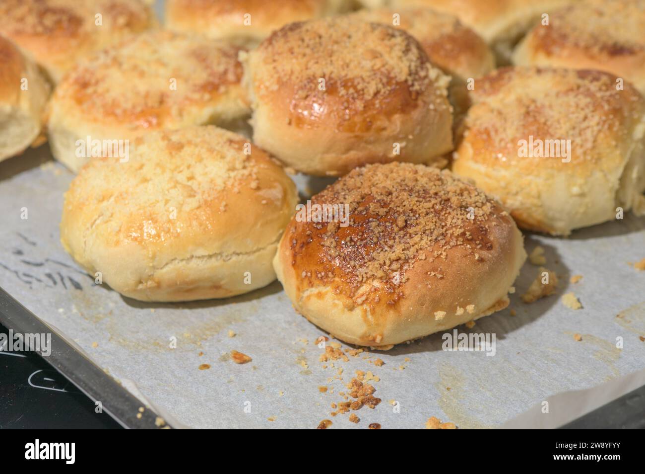 homemade bread rolls on parchment on a baking sheet 2 Stock Photo - Alamy