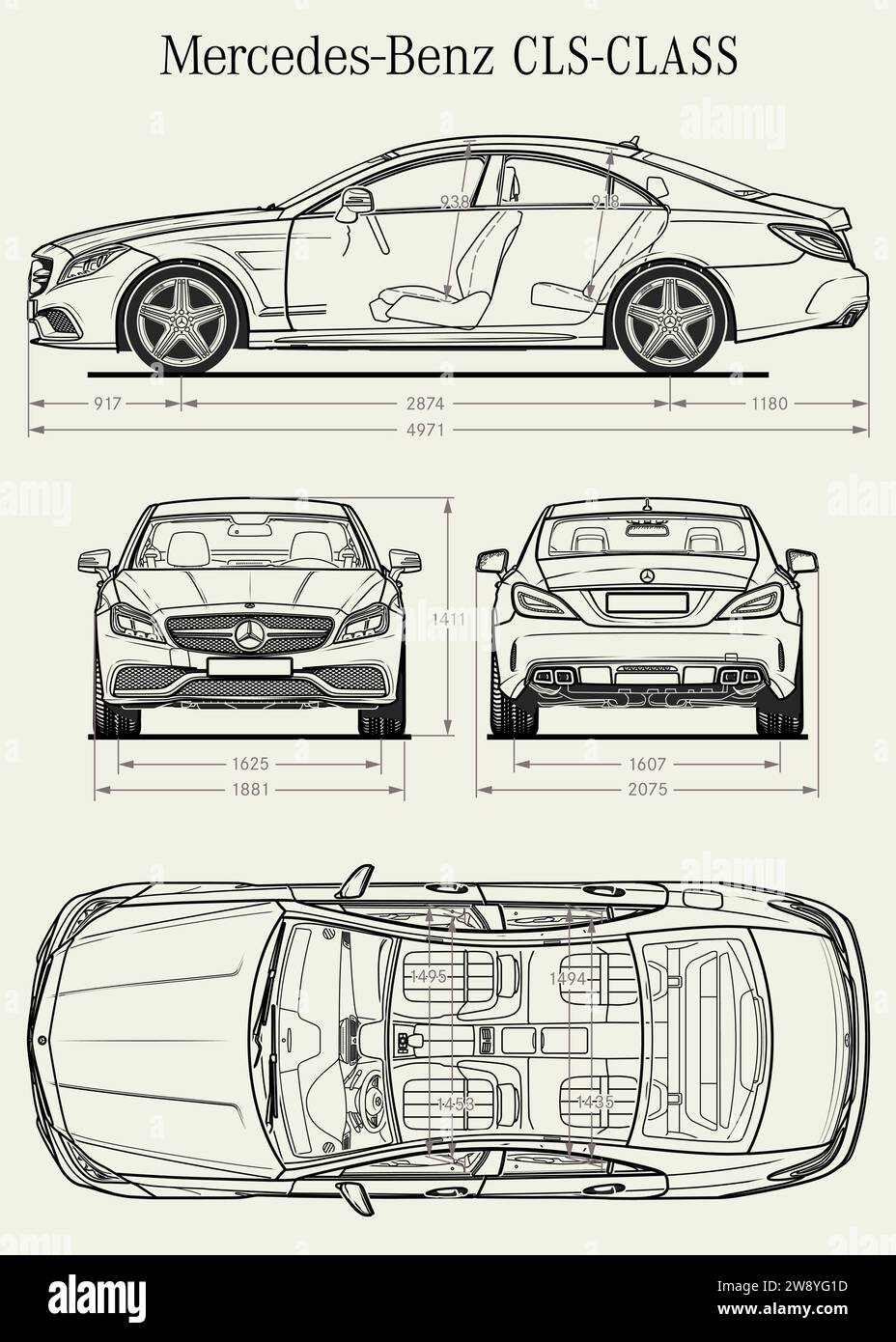 Mercedes Benz CLS Class AMG 2016 car blueprint Stock Vector Image & Art ...