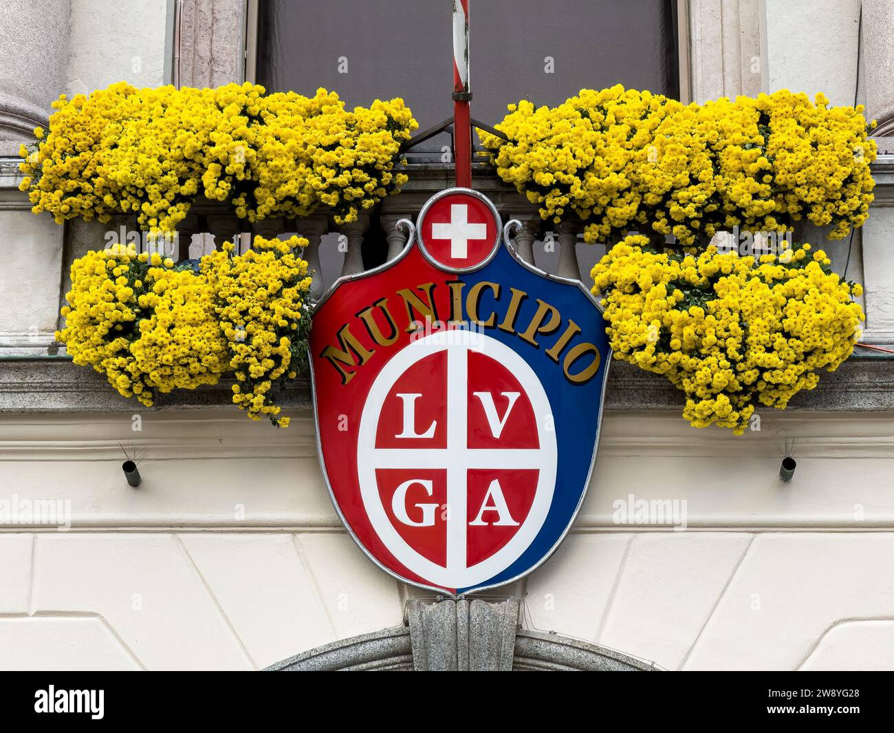 Lugano, Switzerland - December 12, 2023: Coat of arms and municipality ...