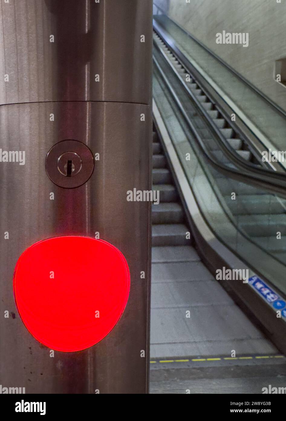 Zurich, Switzerland - December 1, 2023: Emergency stop red light for ...