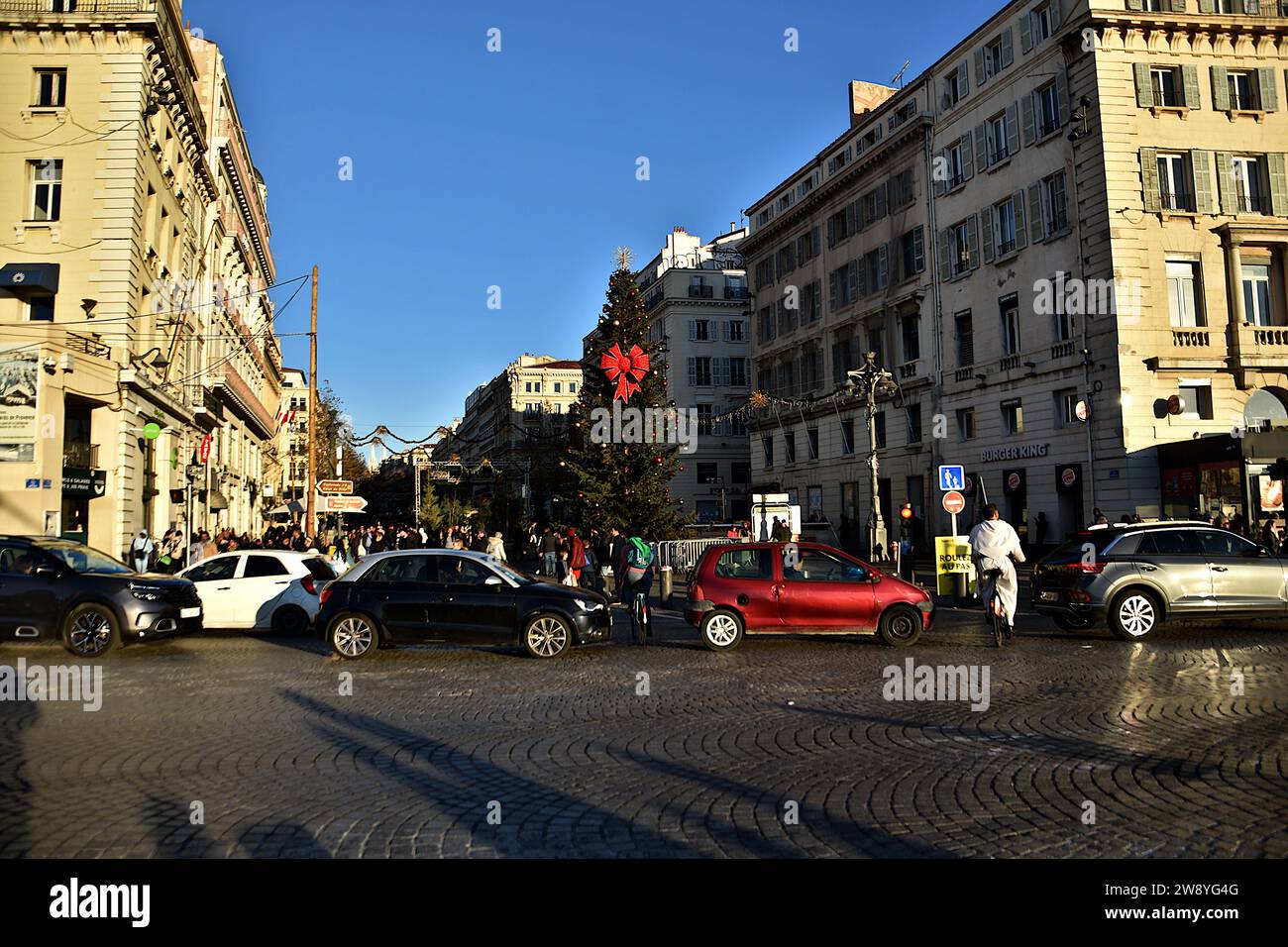 A giant Christmas tree is seen at the bottom of the La Canebière ...