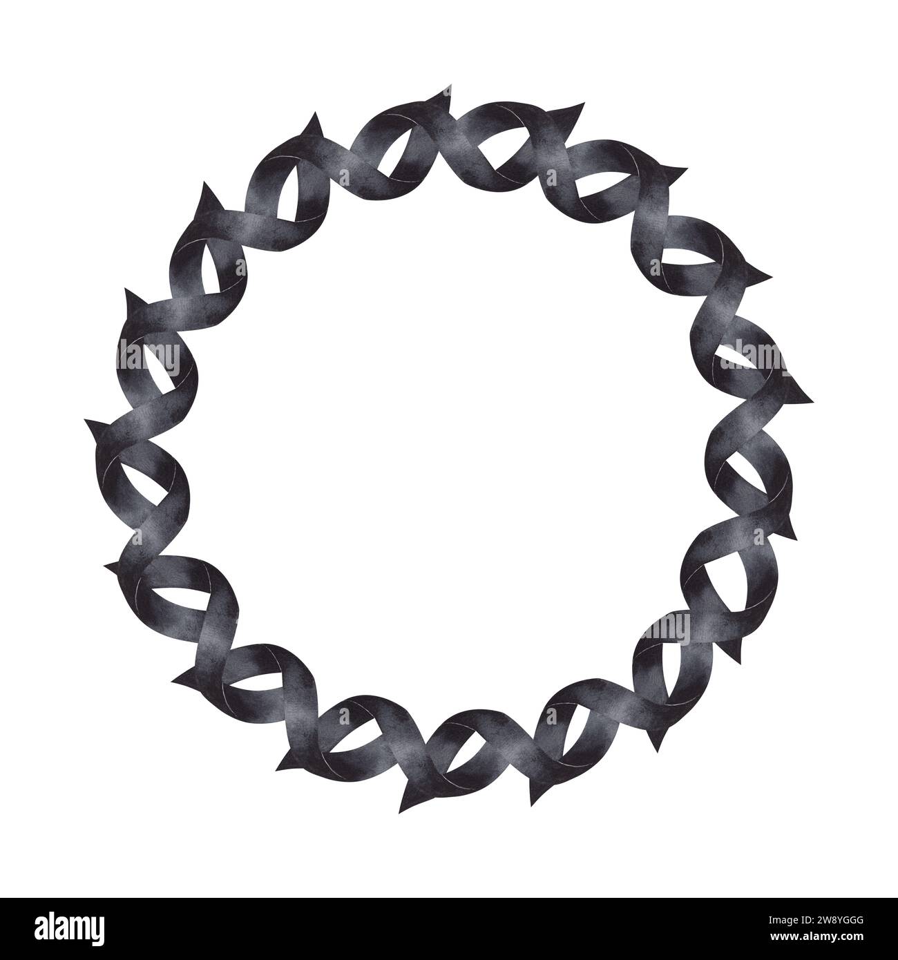 Round frame wreath waving black color ribbon. Universal symbol of ...