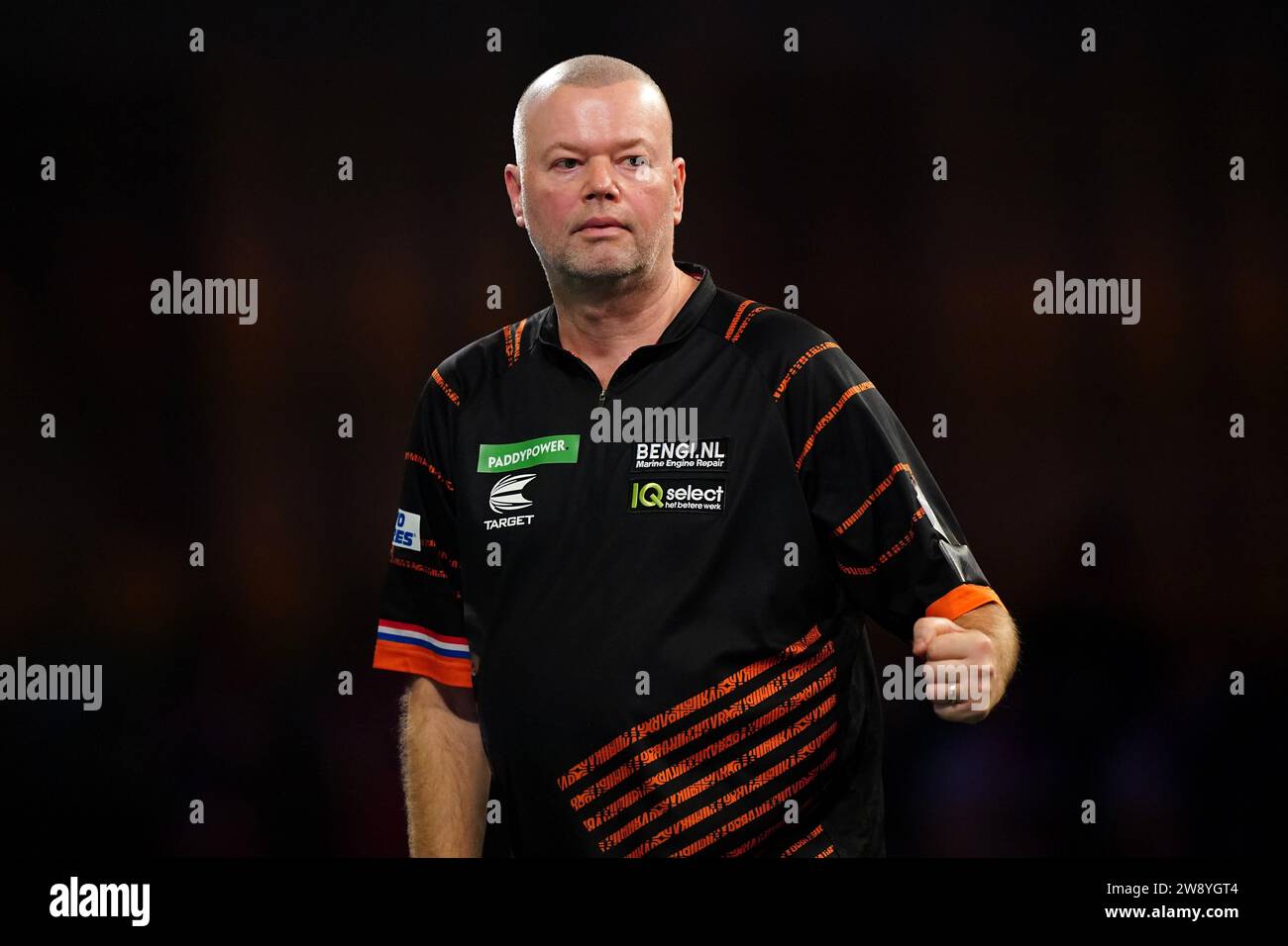 Raymond van Barneveld in action against Radek Szaganski (not pictured ...