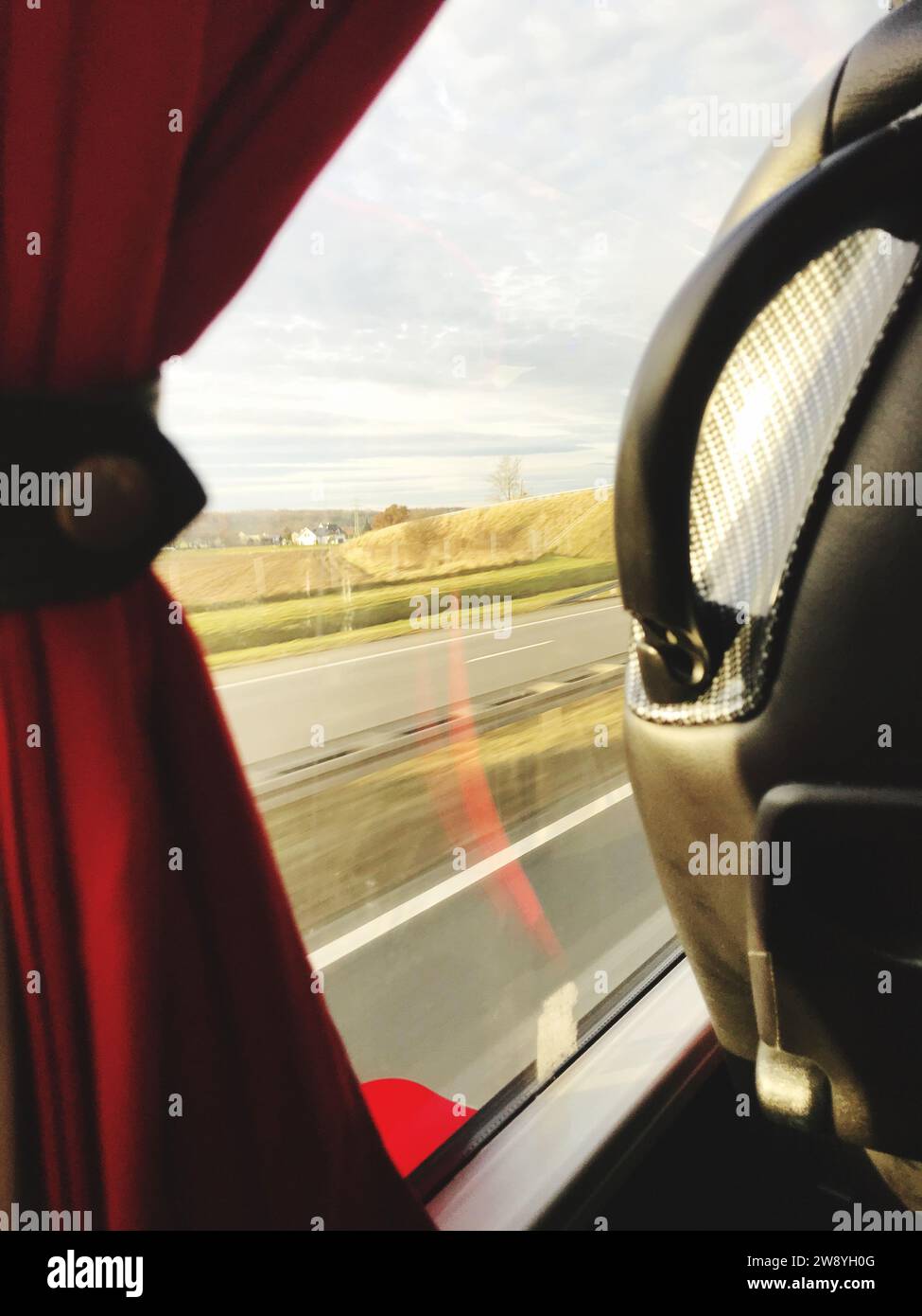 View from the window of the bus cabin on the carriageway Stock Photo ...