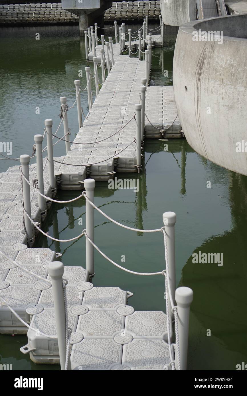 top view of the floating bridge on the river bank Stock Photo - Alamy