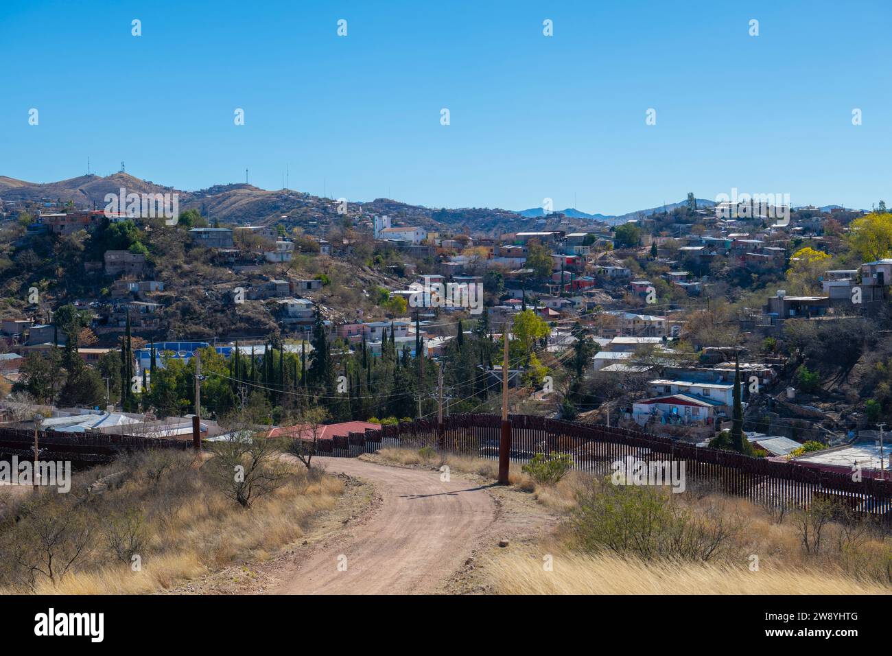 Aerial view of Nogales Sonora with Border Wall between Nogales Arizona ...