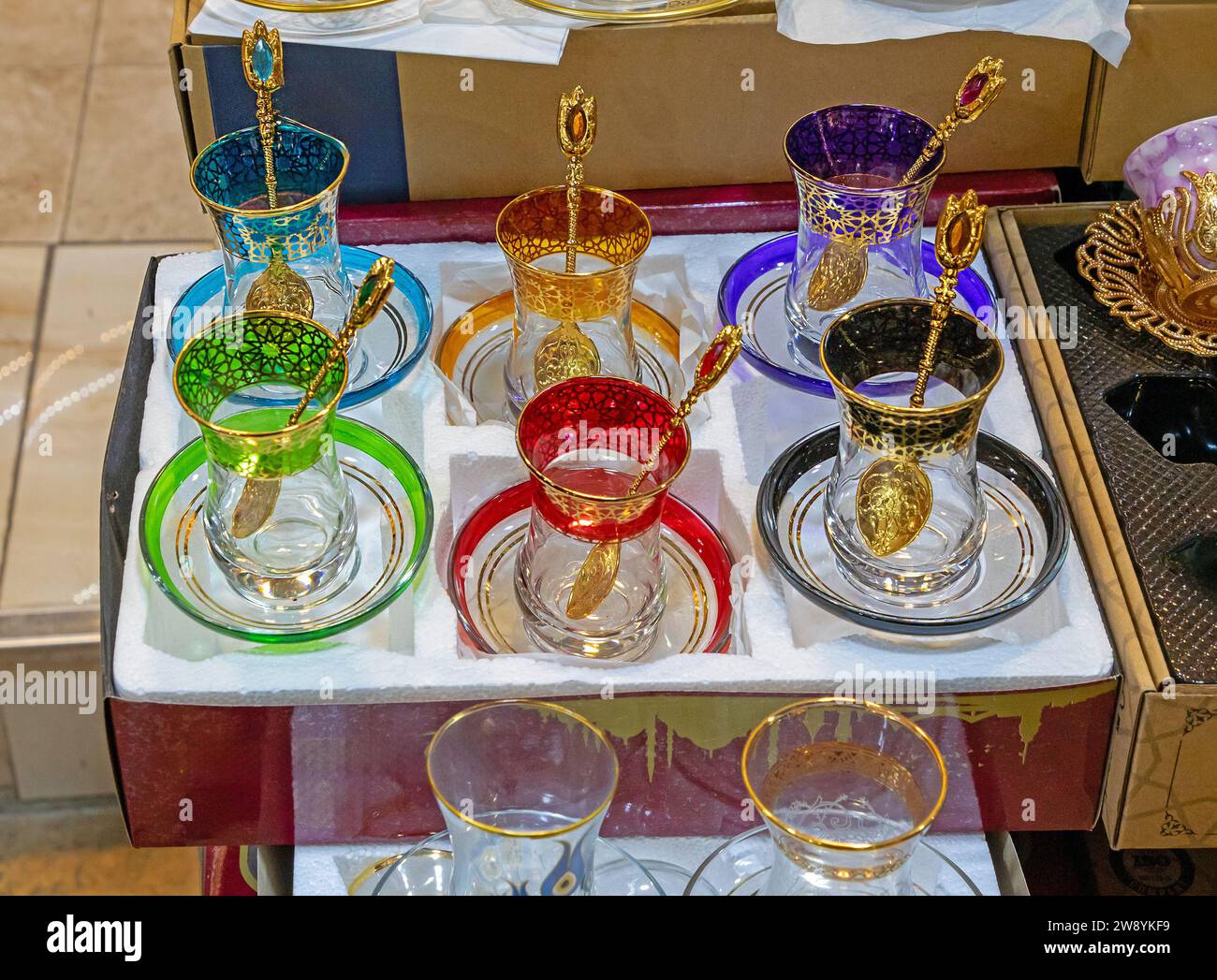 Decorative colorful tea glass caps on a market stall in Istanbul Stock ...