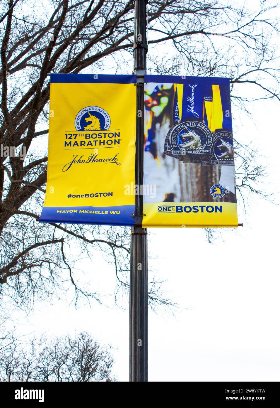 Boston, Massachusetts, USA - April 2023 - 127th Boston Marathon banner ...