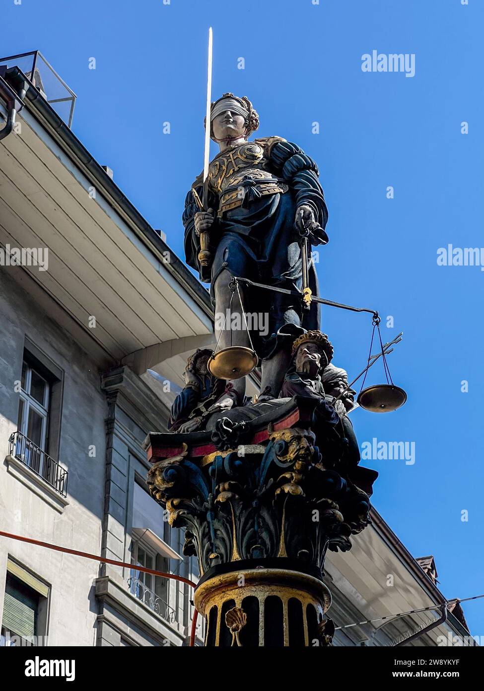 Statue of Lady Justice on Gerechtigkeitsbrunnen Fountain in Bern ...