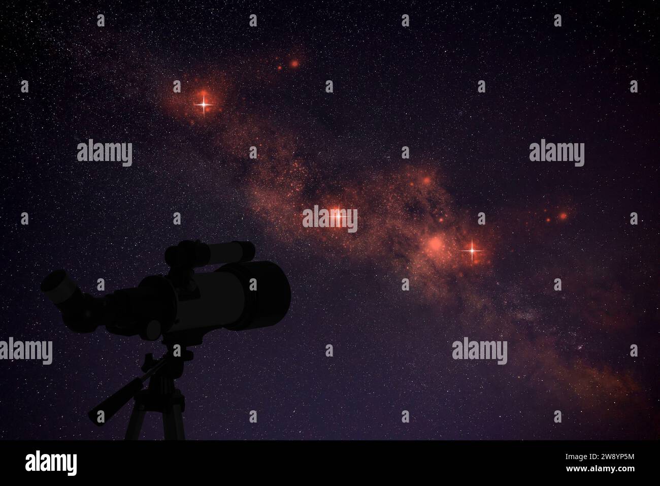 Astronomy. Viewing beautiful starry sky through telescope at night ...