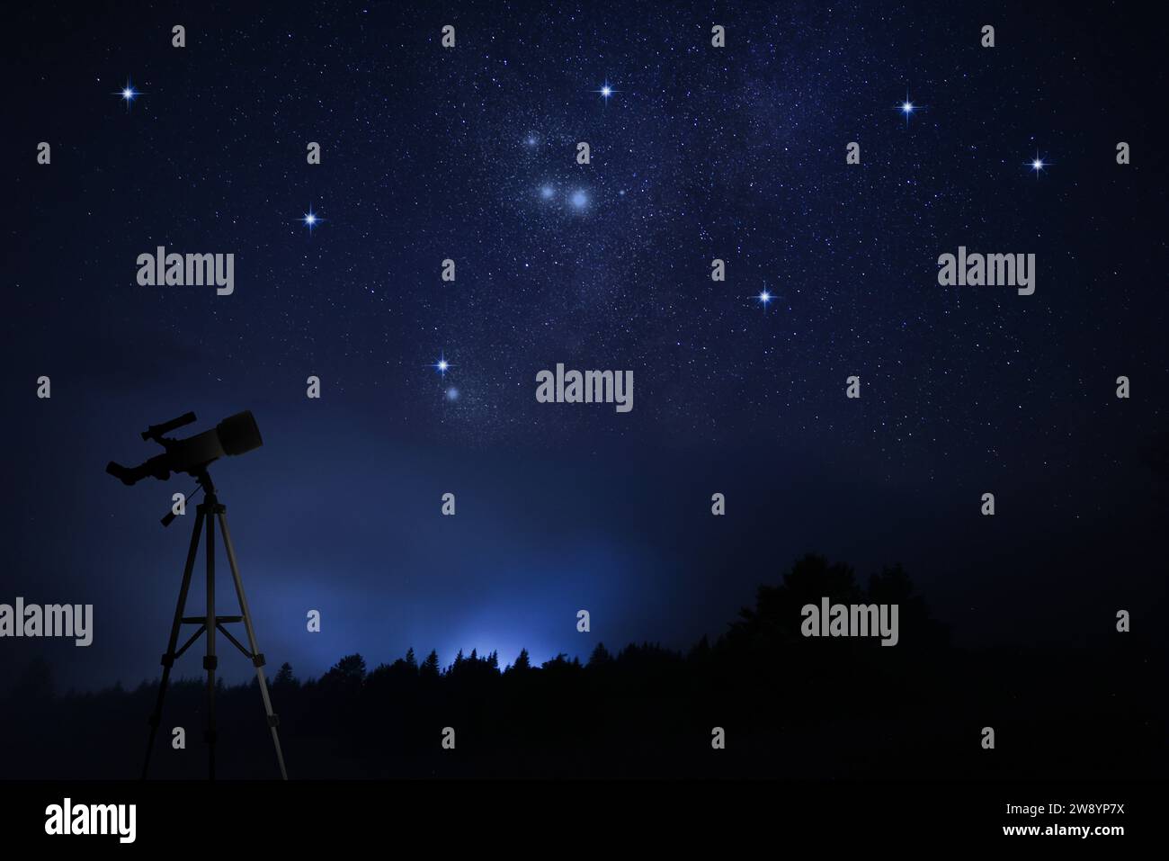 Astronomy. Viewing beautiful starry sky through telescope at night ...