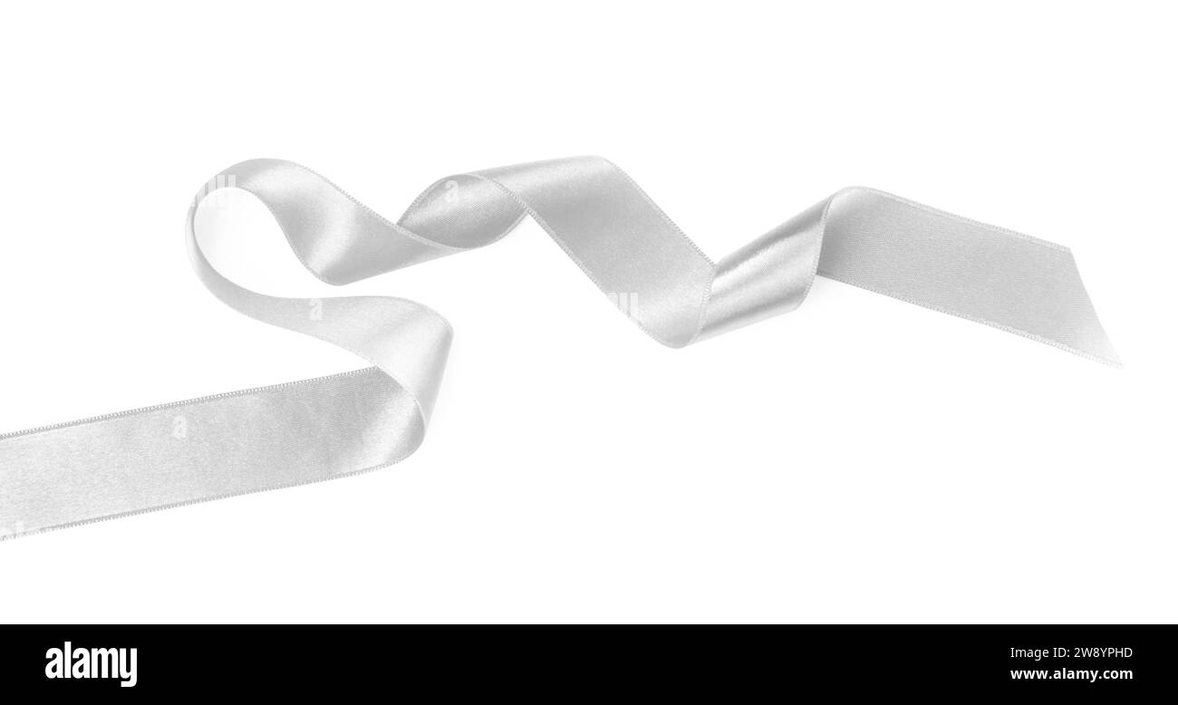 One white satin ribbon isolated on white Stock Photo - Alamy