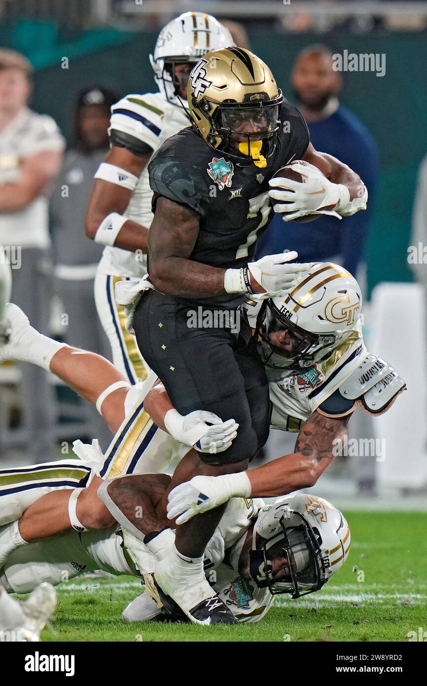 Central Florida running back RJ Harvey (7) is stopped by Georgia Tech ...