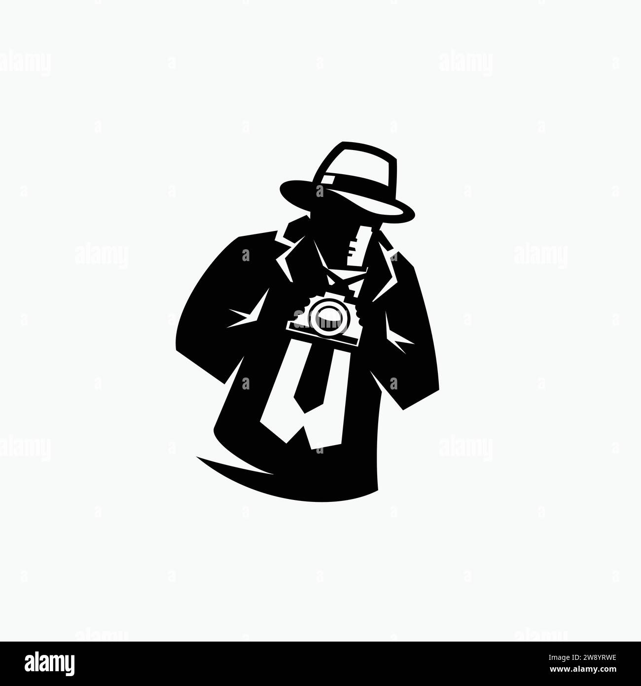 A logo featuring the silhouette of a spy secret agent dressed in black ...