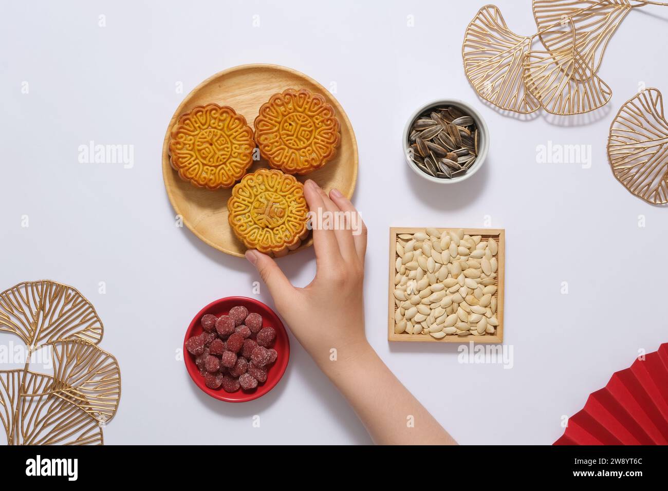 Mooncake advertising scene with modern concept - on white background ...