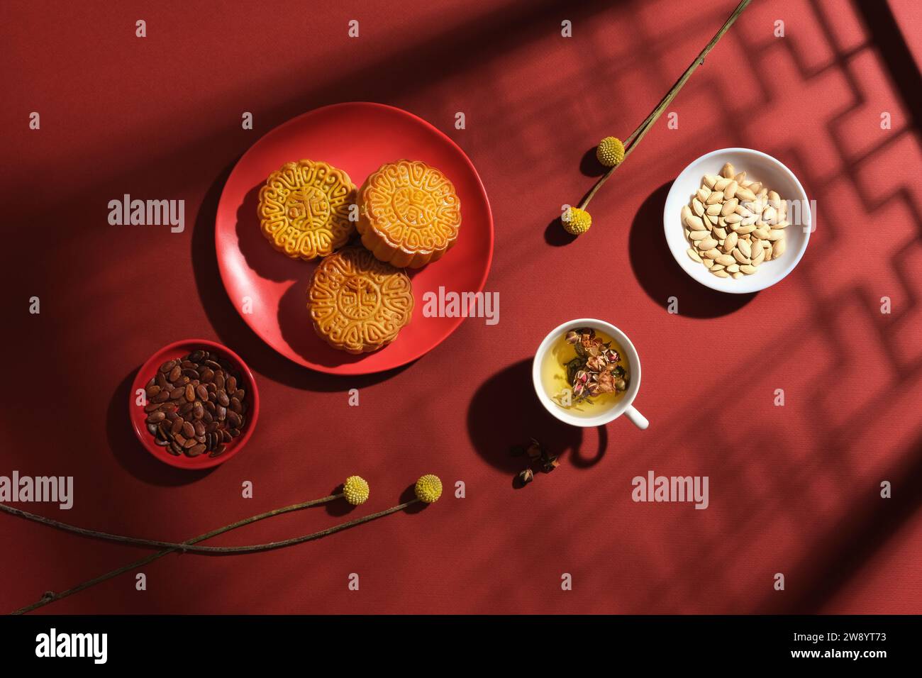 Layout of a traditional tea table party on Mid-autumn festival occasion ...