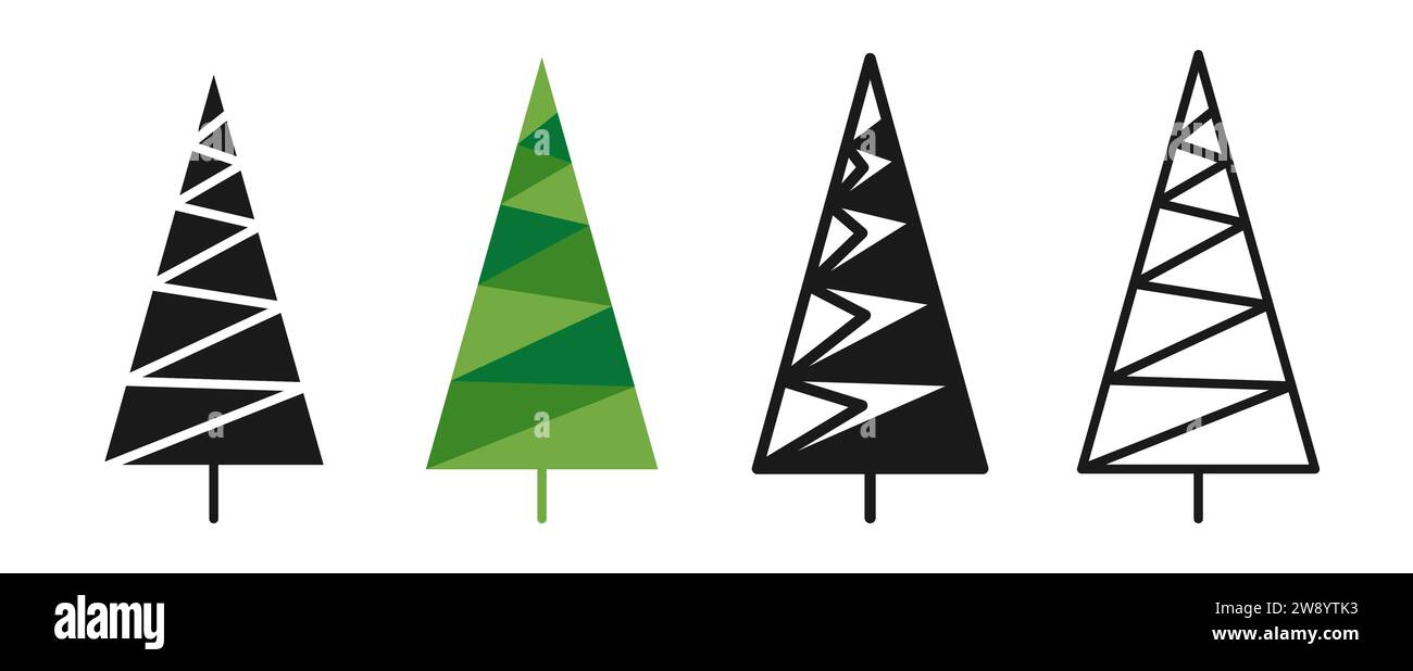 Christmas tree symbol cartoon and doodle, stamp stylized sign set. New ...