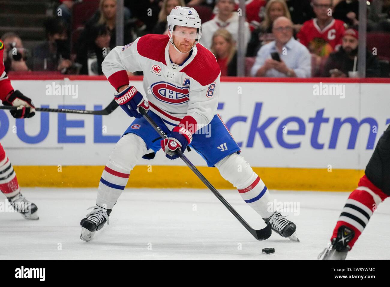 Montreal Canadiens defenseman Mike Matheson works with the puck during ...