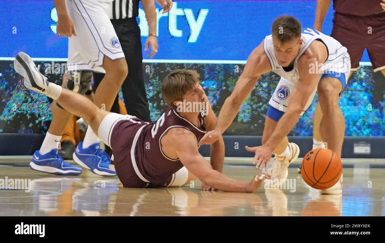 Bellarmine guard Peter Suder (5) and BYU guard Dallin Hall, right ...
