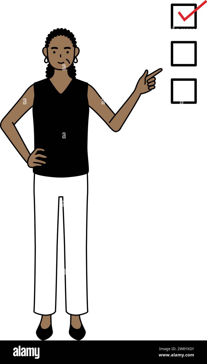 African-American senior woman pointing to a checklist, Vector ...