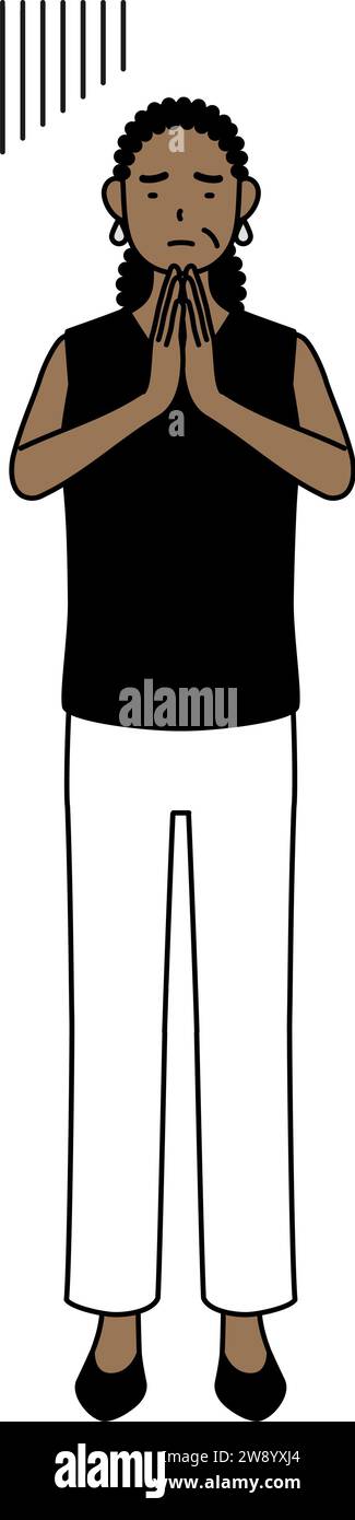 African-American senior woman apologizing with her hands in front of ...