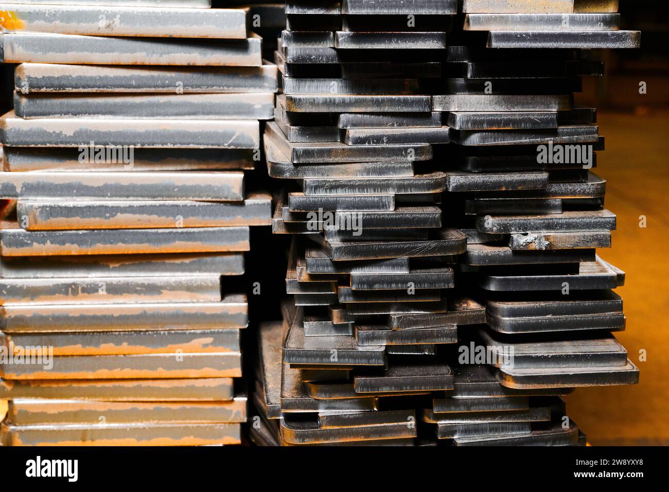 New metal components stack in production plant storehouse Stock Photo ...