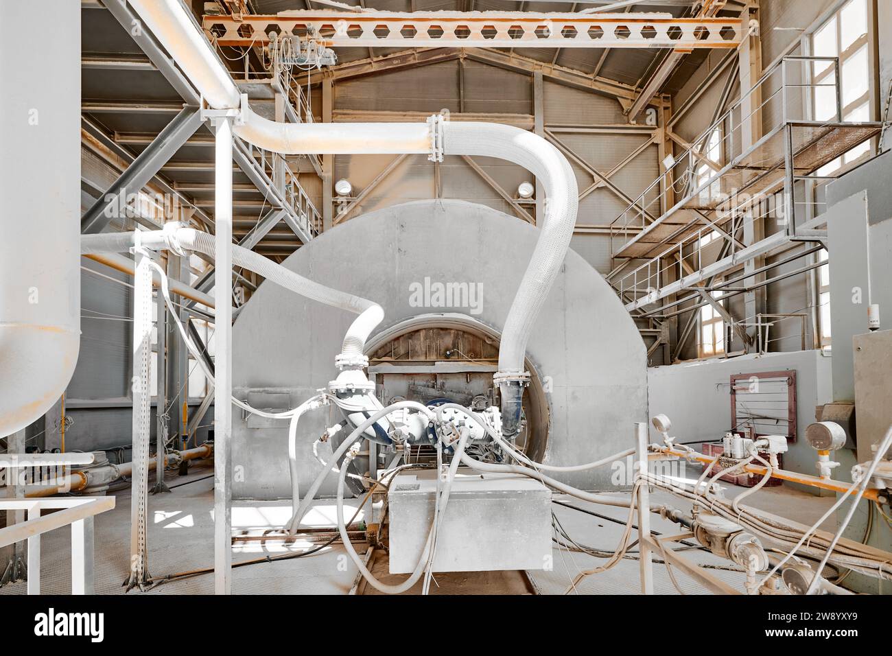Fuel burning device of tubular rotary furnace at calx plant Stock Photo ...