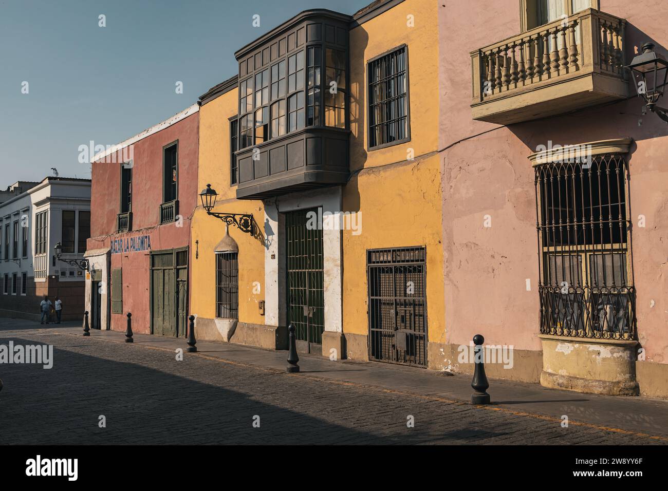 Historical city center, typical, restored house facades, Lima, Peru ...