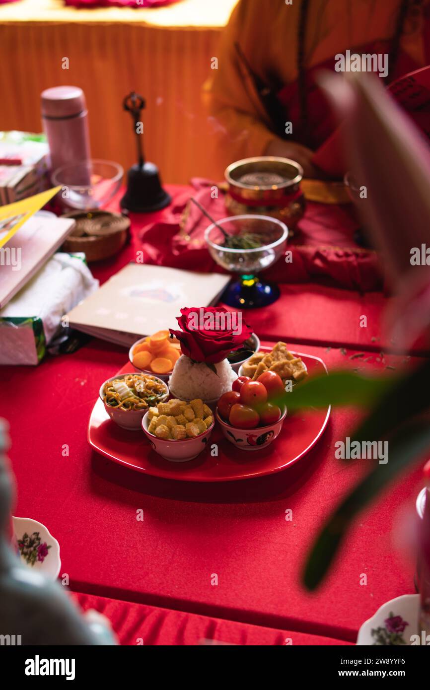 Buddhist altar food offerings hi-res stock photography and images - Alamy