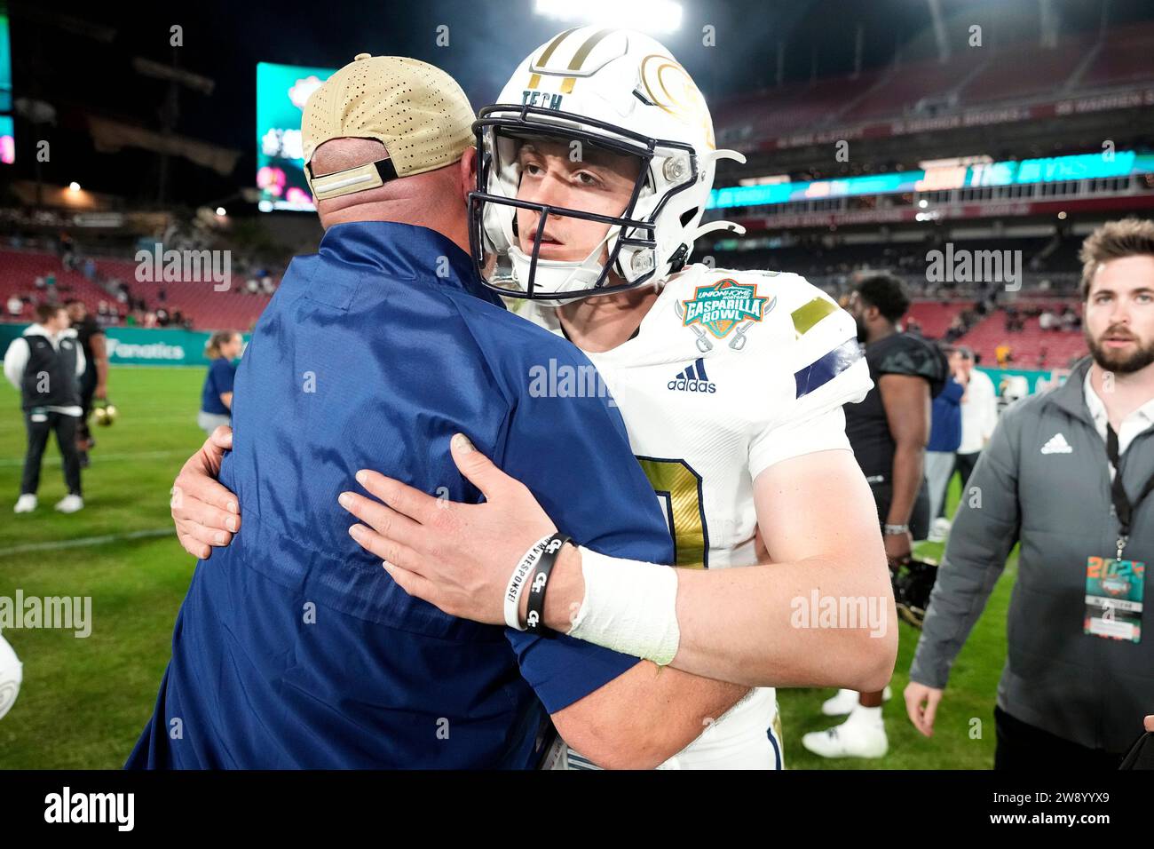 Georgia Tech quarterback Haynes King (10) celebrates after the team ...