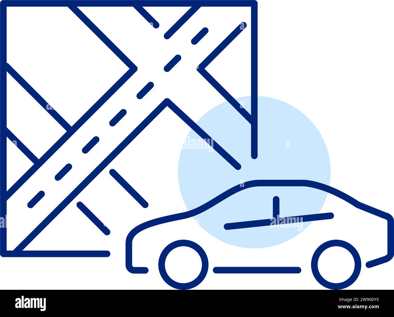 Map and car side view. Navigation app. Pixel perfect, editable stroke ...