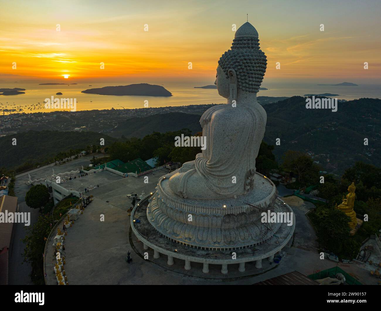 aerial view amazing colorful sky at sunrise in front of Phuket big ...