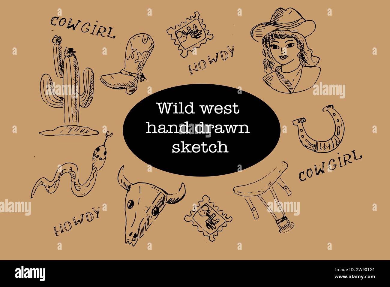 Wild west cowboy or cowgirl Hand drawn vector set. Vector illustration ...
