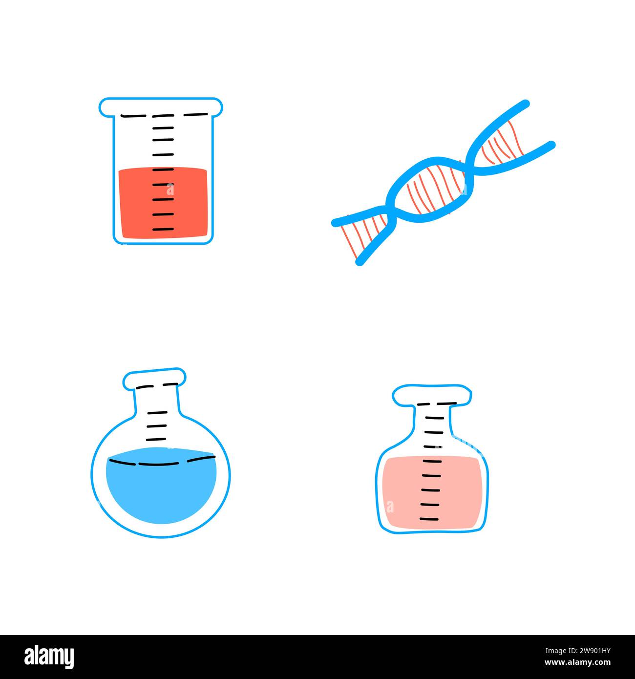 science glass bottle tubes and dna vector. Vector illustration in flat ...