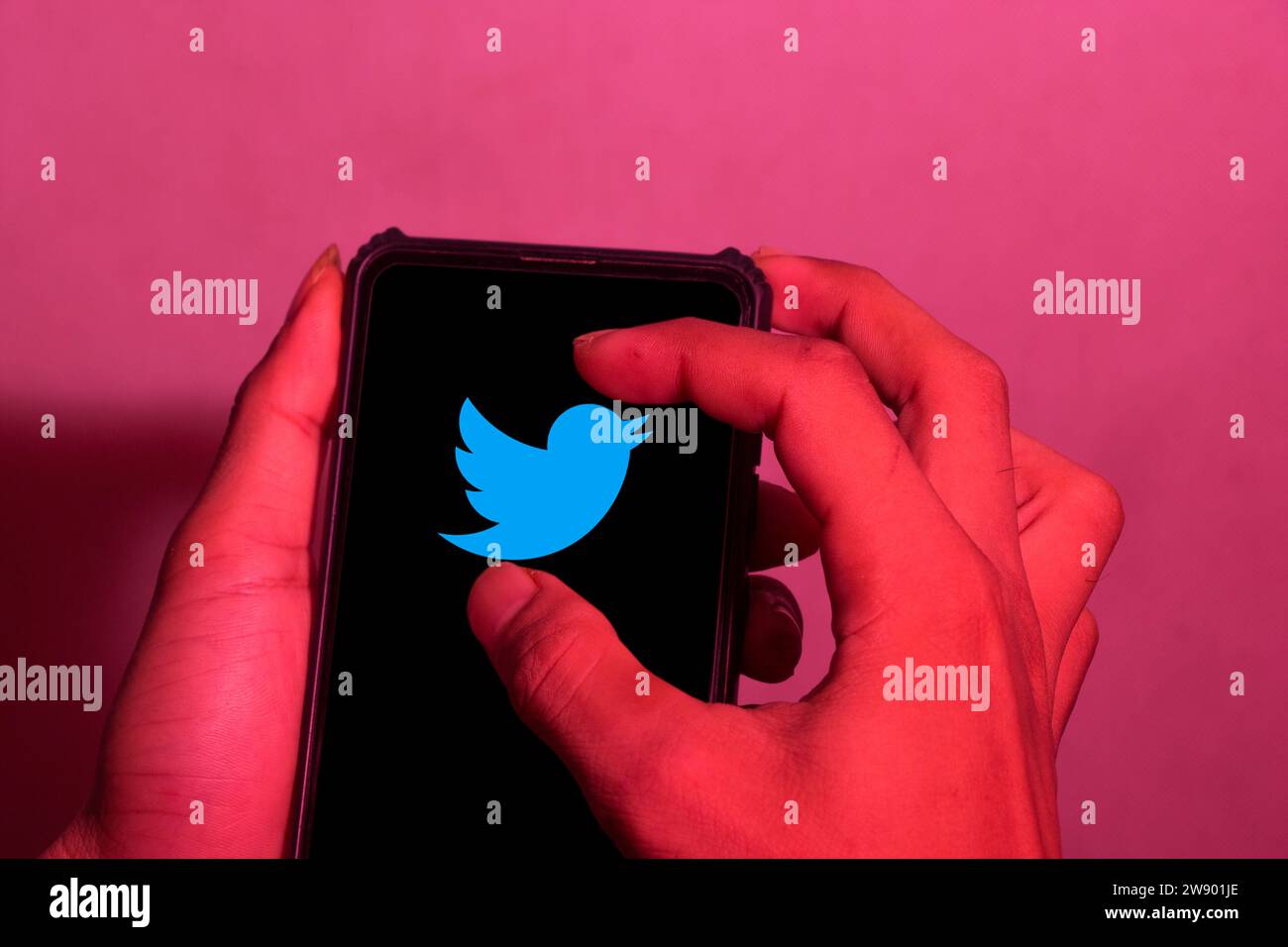 Hands closed. This photo illustration shows the twitter logo on a ...