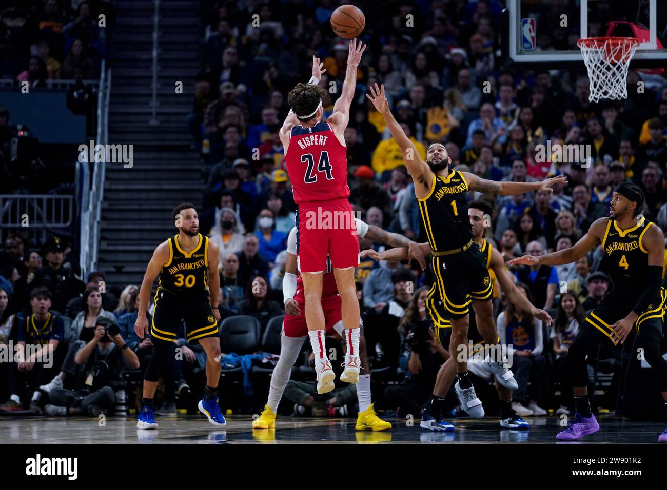 Washington Wizards forward Corey Kispert (24) shoots a 3-point basket ...