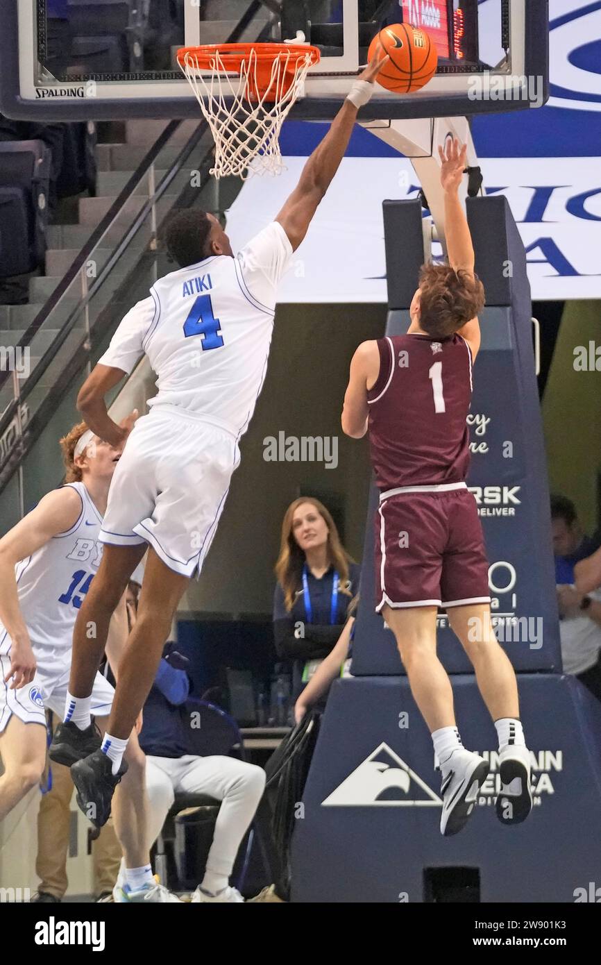 BYU forward Atiki Ally Atiki (4) defends against BYU guard Trey Stewart ...