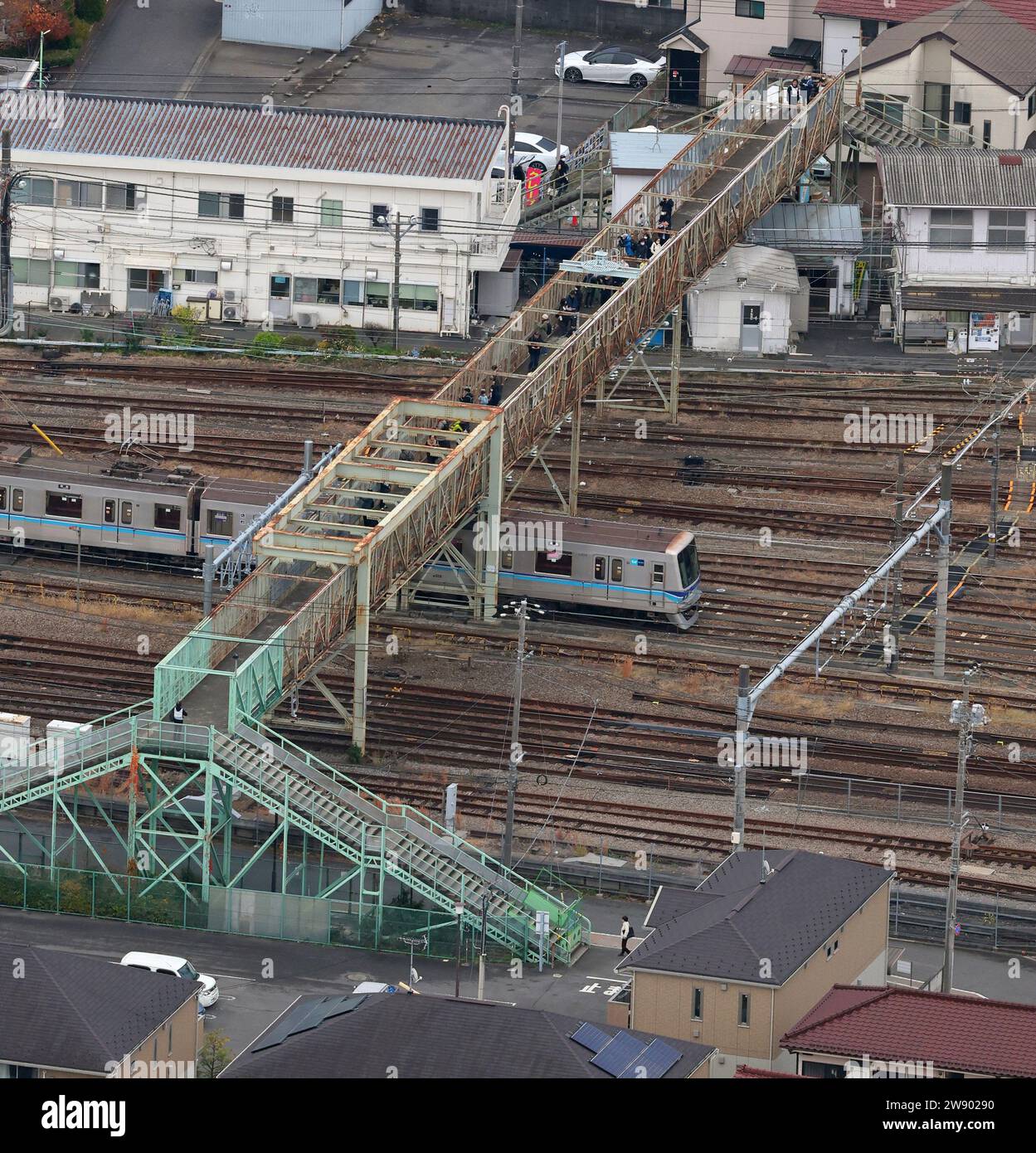 An aerial photo shows Mitaka-kosen-jindo-kyo, literally pedestrian ...